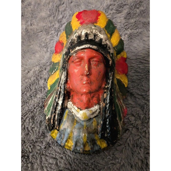 Accents | Vintage Plaster Chalkware Native American Indian Wall Pocket ...